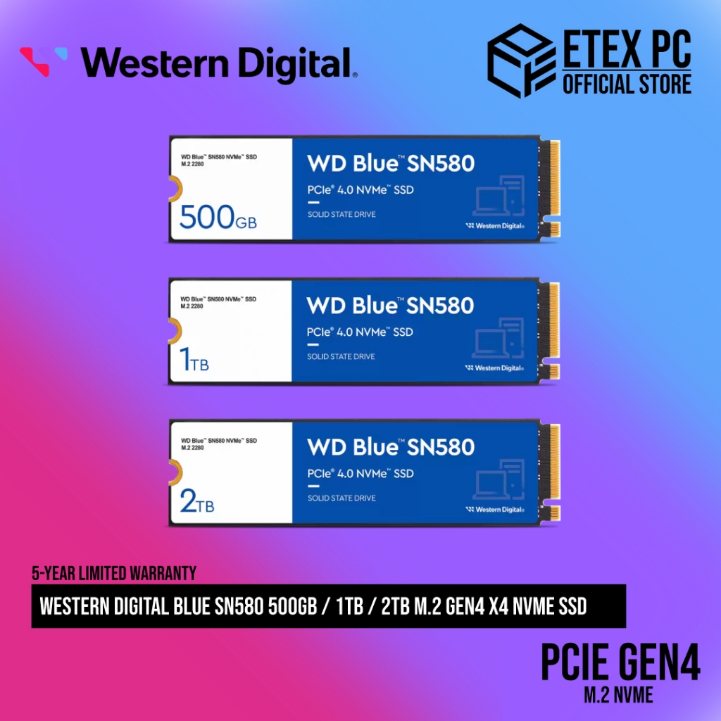 Western Digital Blue SN580 500GB / 1TB / 2TB M.2 Gen4 X4 NVME Solid ...