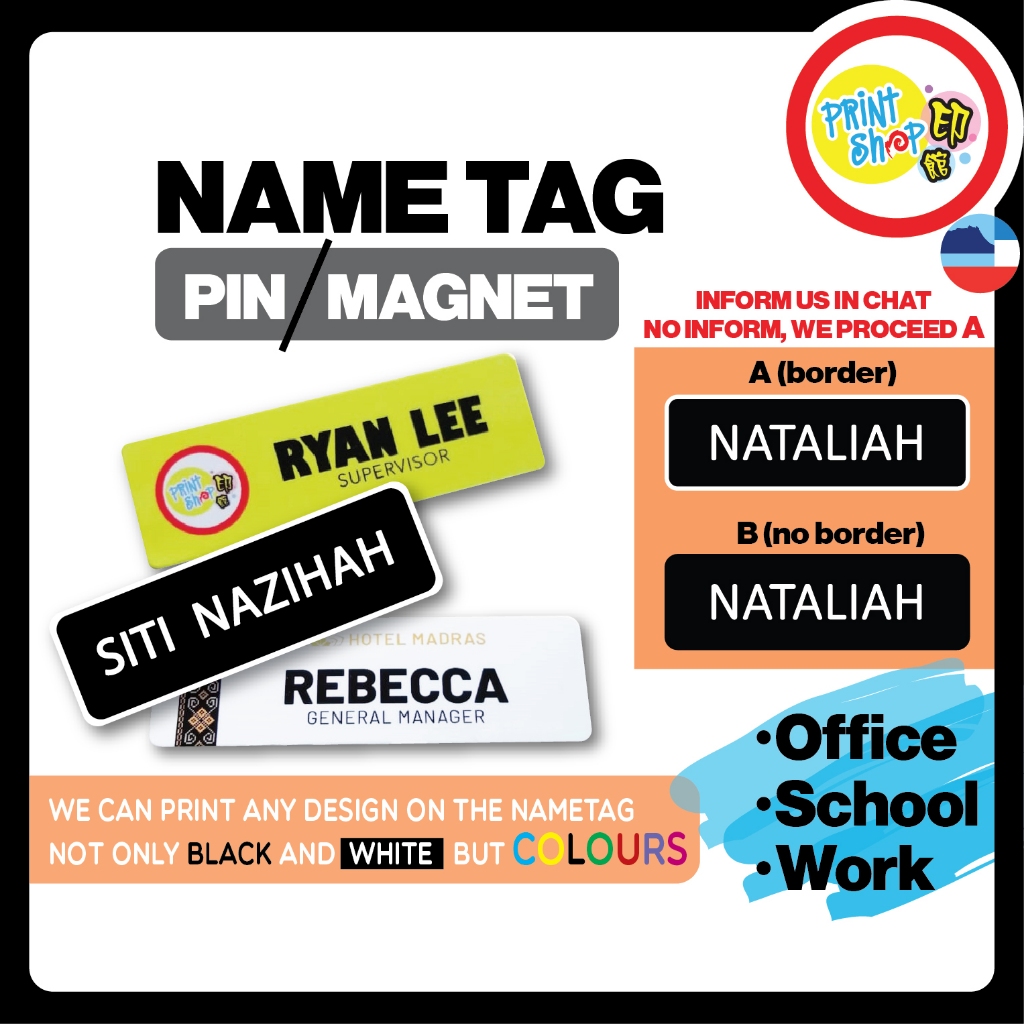 Name Tag Aluminium Badge Pin and Magnet [Own Name] NameTag PIN for ...