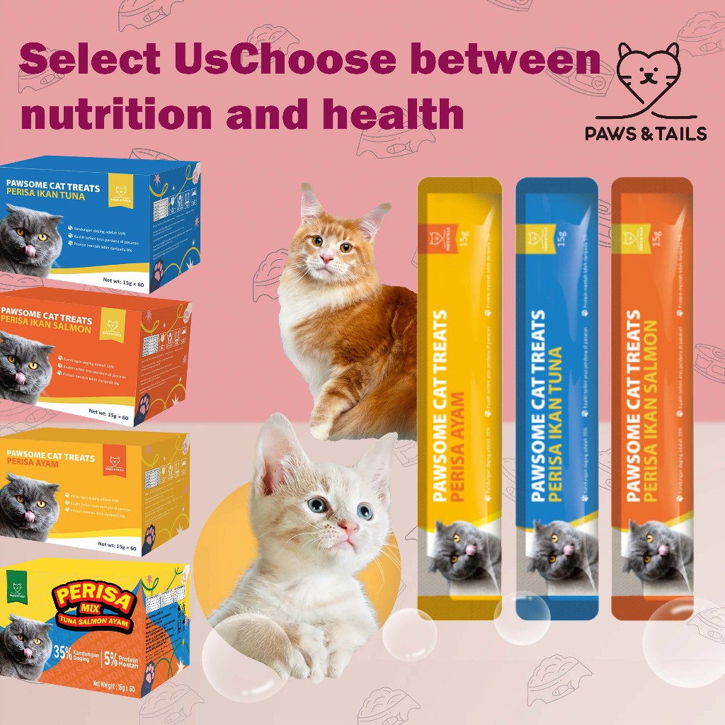 【PAWS&TAILS】1Box(60PCS)Cat Stick Snack/Cat treat/Makanan basah kucing ...