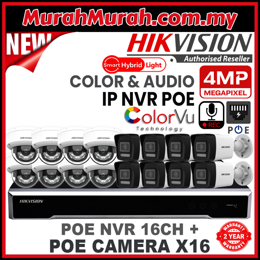 HIK HIKVISION 🌟16 Channel🌟 4.0MP Smart Hybrid Light POE + COLORVU + MIC ...