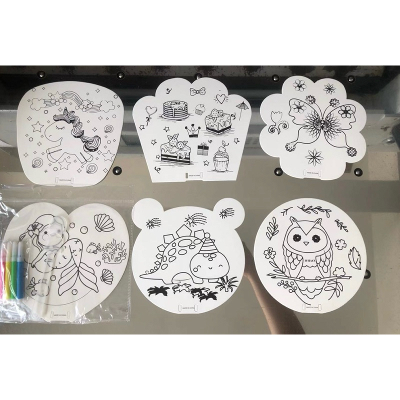 DIY Kids Craft Cartoon Colouring Hand Fan 18x19cm Kindergarten Gift ...