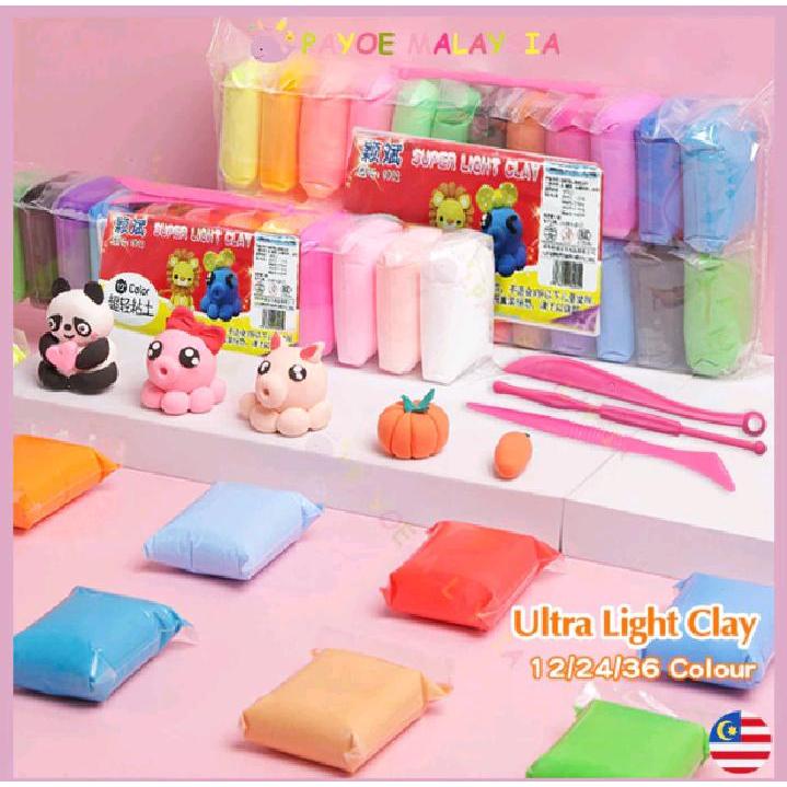 12 Colors Kids DIY Air Dry Clay Set Easy To Stretch Light Texture Super ...