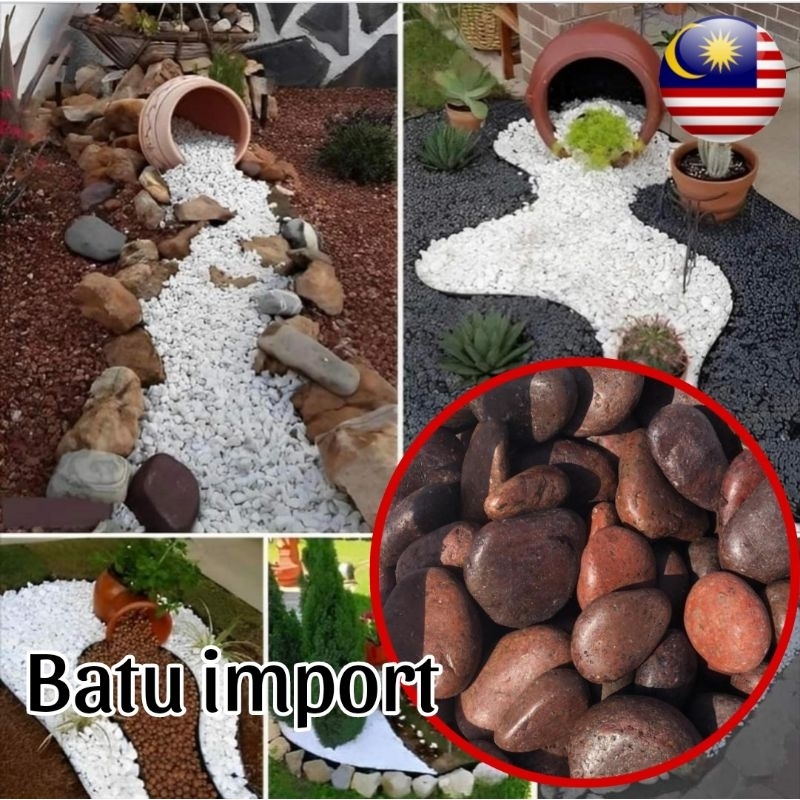 Red pebble stone polished batu sungai merah untuk landscaping. | Shopee ...
