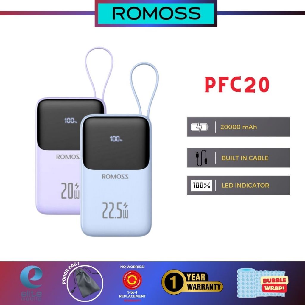 Romoss PFC20 (20000mAh) Powerbank 20W/22.5W QC 3.0 Fast Charge Built In ...