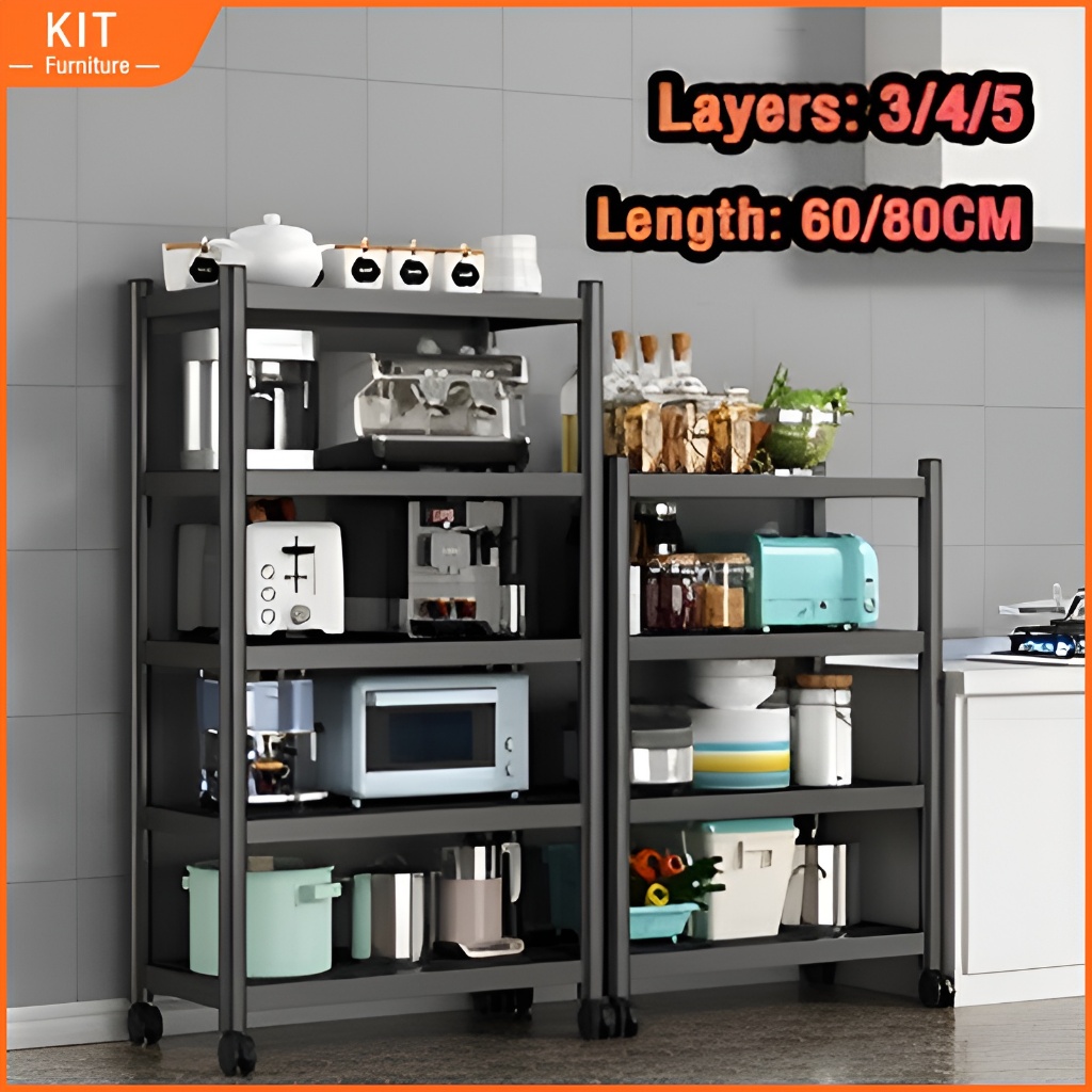 3/4/5 Tier Foldable Storage Rack w/ Wheel Rak Dapur Kitchen Rack ...