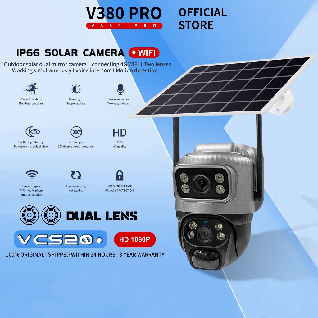V380 Pro Solar outdoor camera VCS20 Wireless Dual lens Wifi waterproof ...