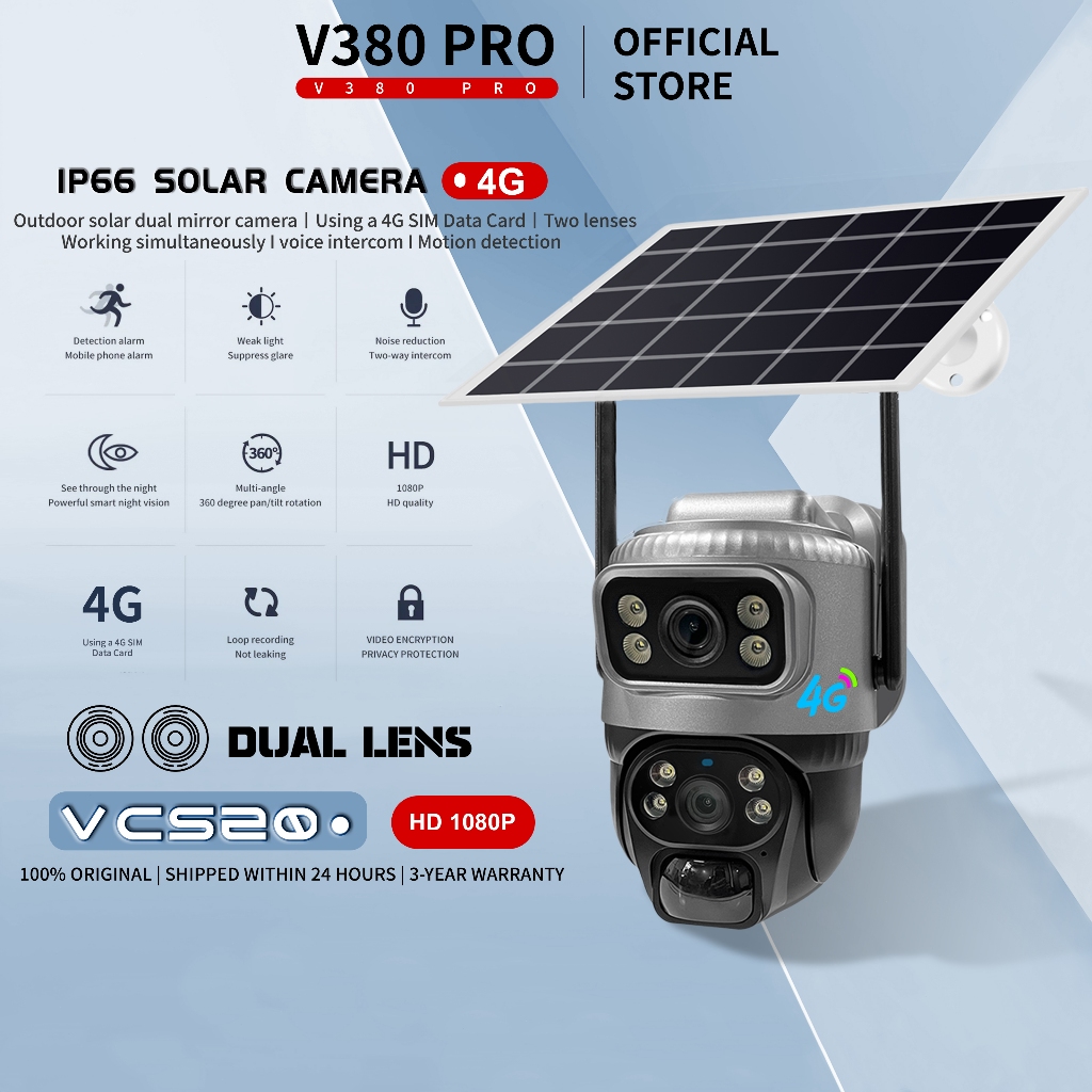 V380 Pro Solar outdoor camera VCS20 Wireless Dual lens 4G waterproof ...