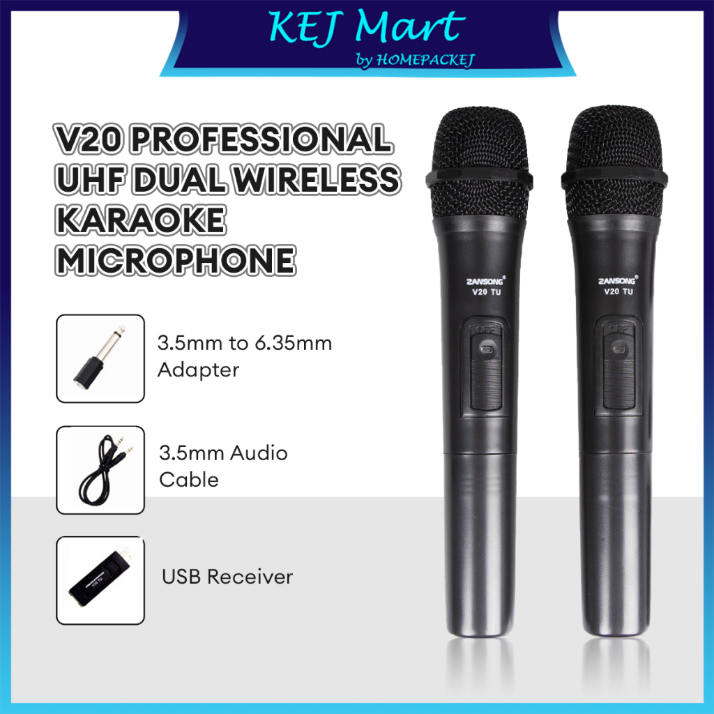 Wireless Mic V10/V20 Professional UHF Dual Wireless Karaoke Microphone ...