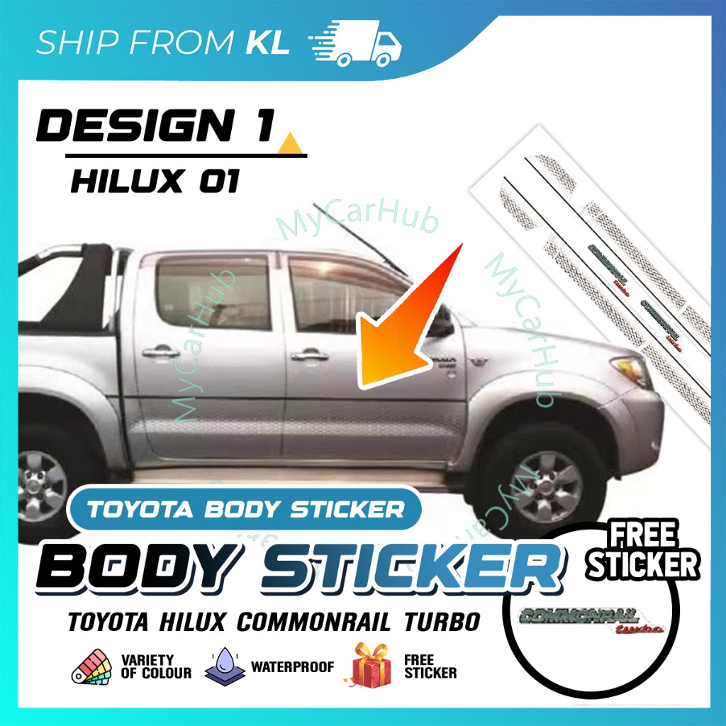 Toyota Hilux Car Side Body Sticker (Free Commonrail Turbo Sticker ...