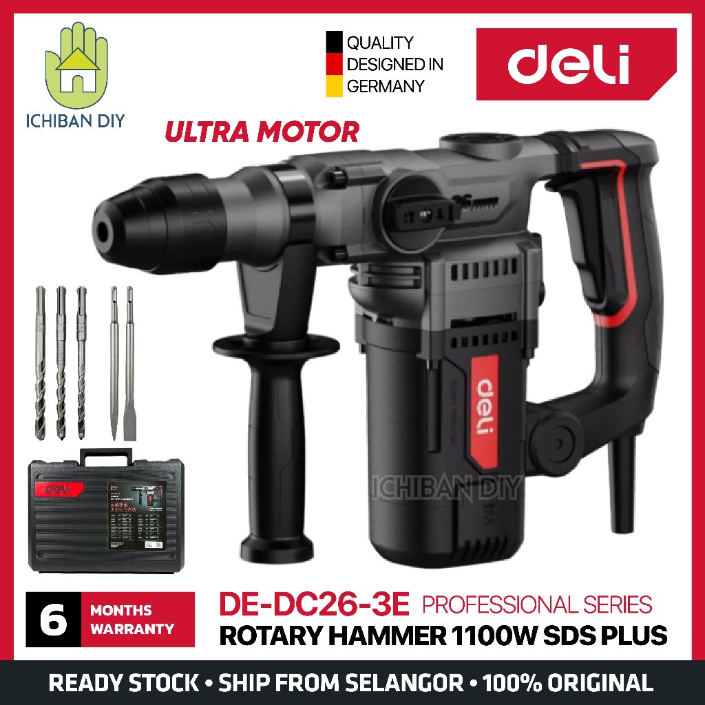 DELI Rotary Hammer 1100W SDS Plus DE-DC26-3E Drill Gerudi Tukul ...