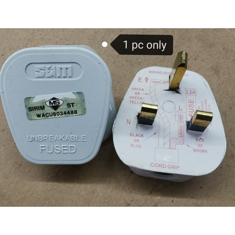 Sum 3 pin plug with sirim 13A fused plug top | Shopee Malaysia