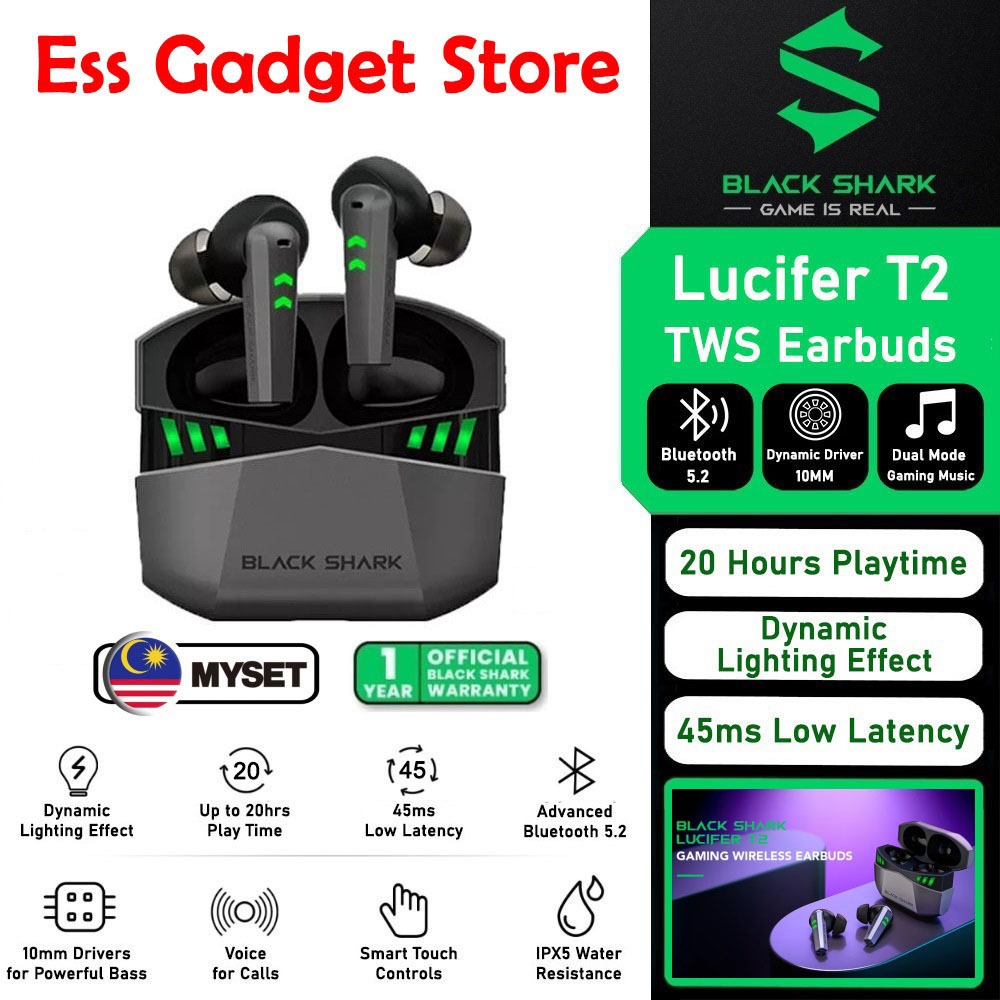 MY SET Black Shark TWS Lucifer T2 Gaming Wireless Earbuds Bluetooth 5.2 ...