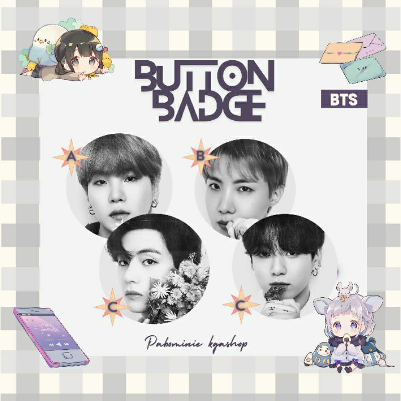 BTS BUTTON BADGE MNCR MONOCHROME FANMADE JIN JIMIN JUNGKOOK RM SUGA ...