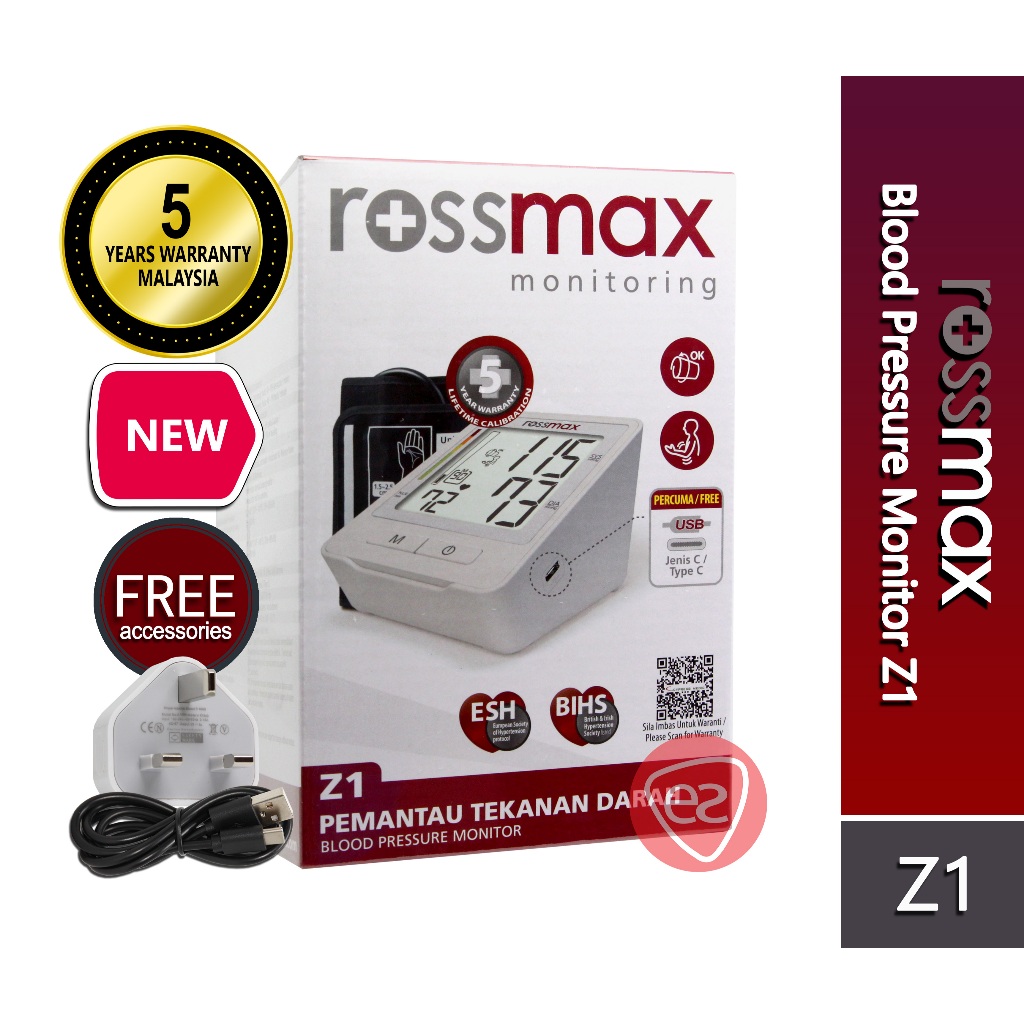 Rossmax Z1 Blood Pressure Monitor (5-Year Warranty) With Free USB Cable ...