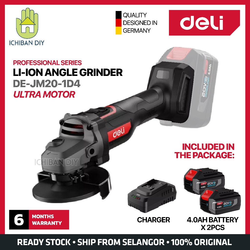 DELI Li-ion Angle Grinder Cordless DE-JM20-1D4 Ultra Motor Battery ...