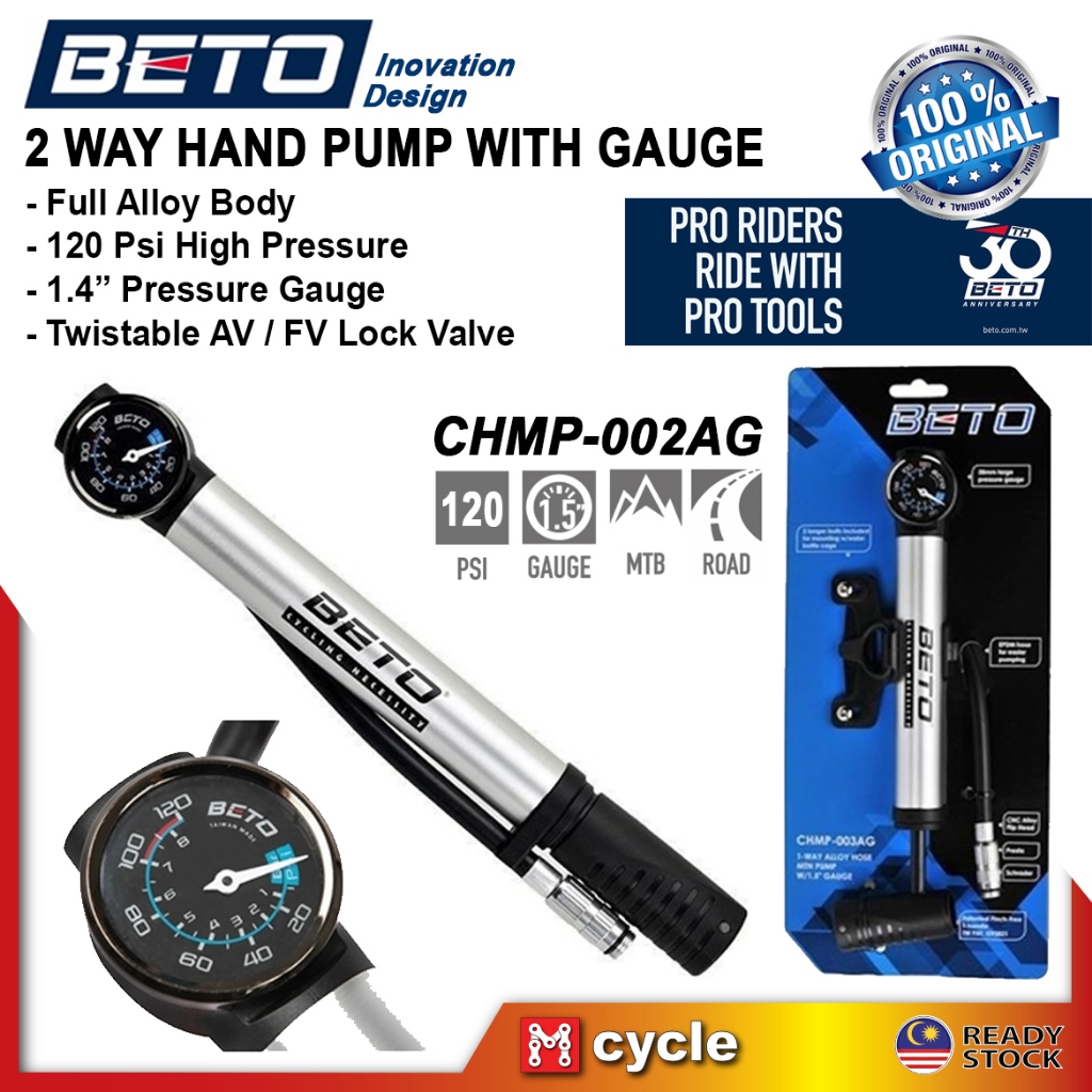 BETO CHMP 002AG 2 Way Hand Pump with Gauge Large Display for Road Bike ...