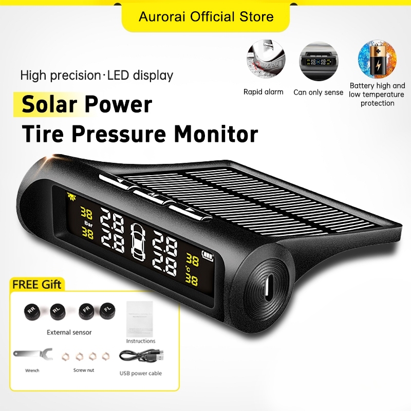 TPMS Tyre Pressure Monitor Solar Car Wireless Tyre Pressure Monitoring System LED Display Car ...