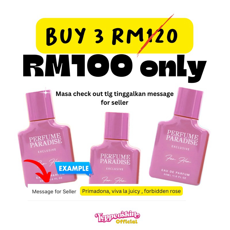 Paradise Perfume Promo 30 ML 3 Botol RM100 | BACA PRODUCT DESCRIPTION ...