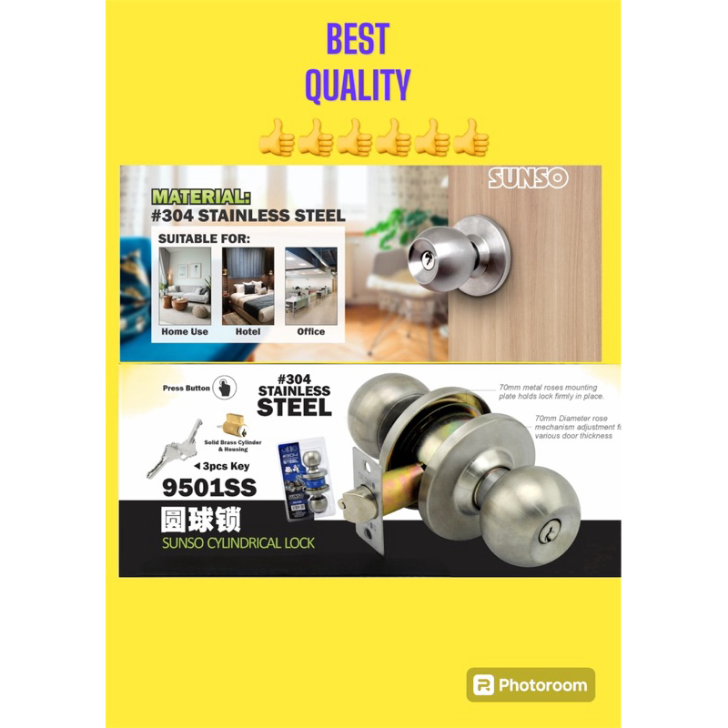 READY STOCK #304 S/steel Cylinder SUNSO Cylindrical Door Lock | Shopee ...