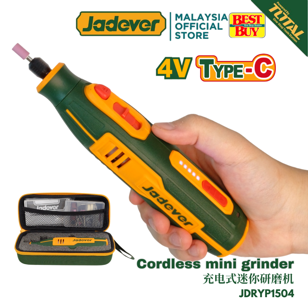 Jadever Tools 4V Mini Cordless Grinder Type C w/ 34 Pcs accessories ...