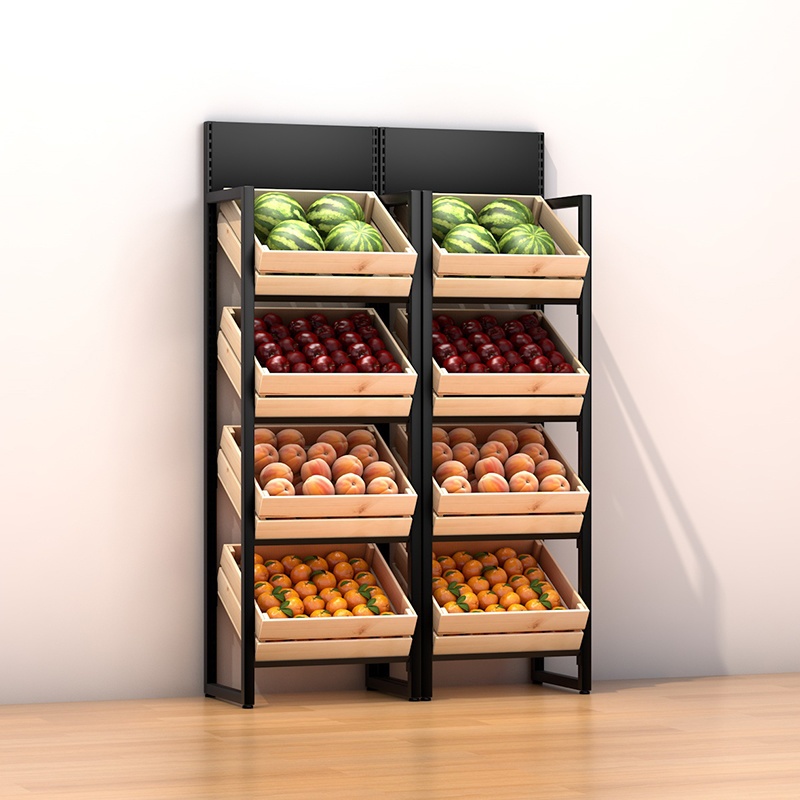 Wooden high-grade fruit shelf, supermarket vegetable store display ...