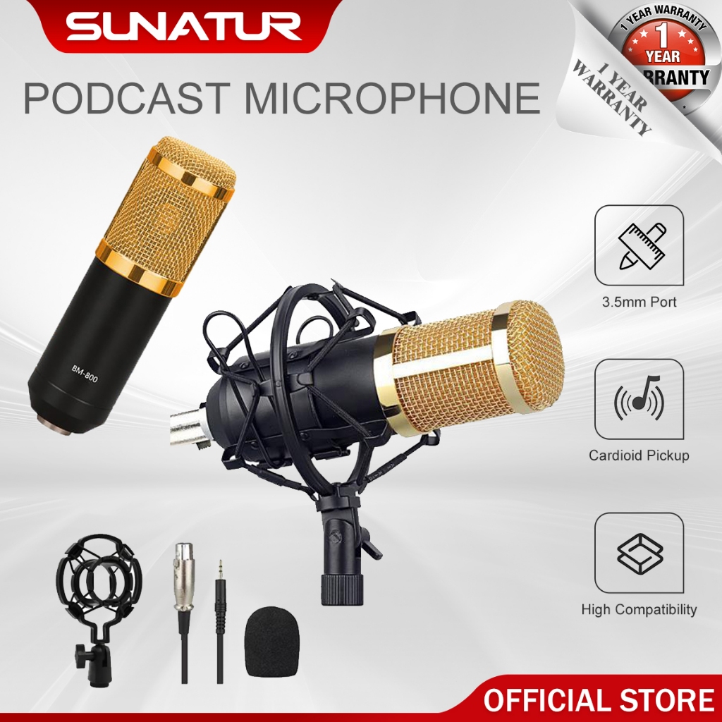 SUNATUR BM800 Condenser Microphone Professional Studio Podcast Mic Kit ...