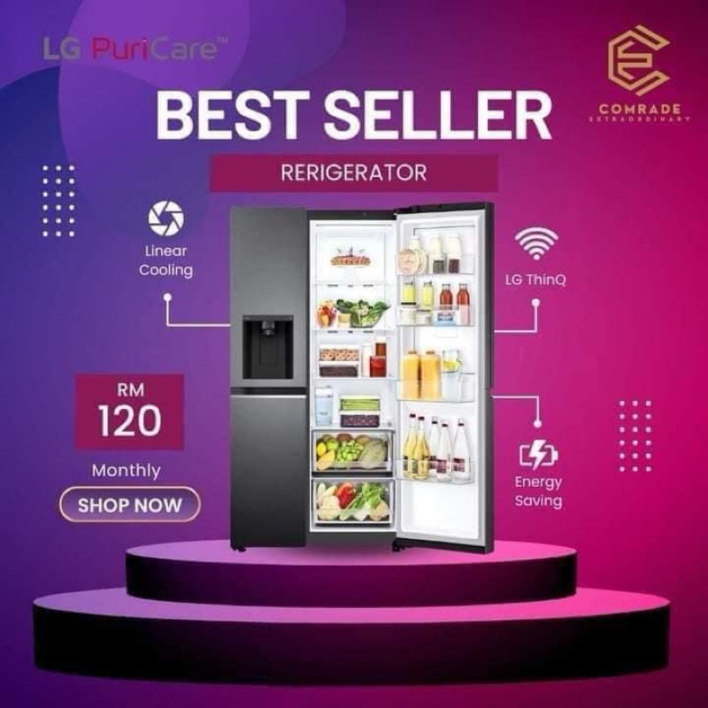 LG Refrigerator 694L【RM 0 Deposit】【Bayar Ansuran】【Claim free gift with ...