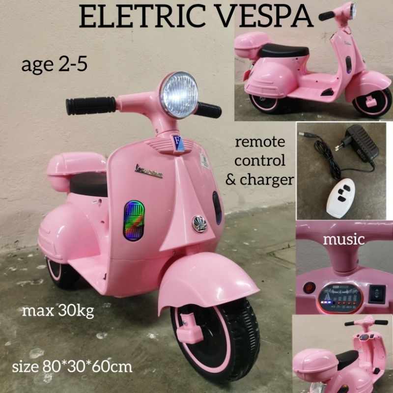 VVM: CUTE VESPA KIDS RIDE ON ELETRIC MOTORBIKE VESPA MOTOR BUDAK RIDE ...