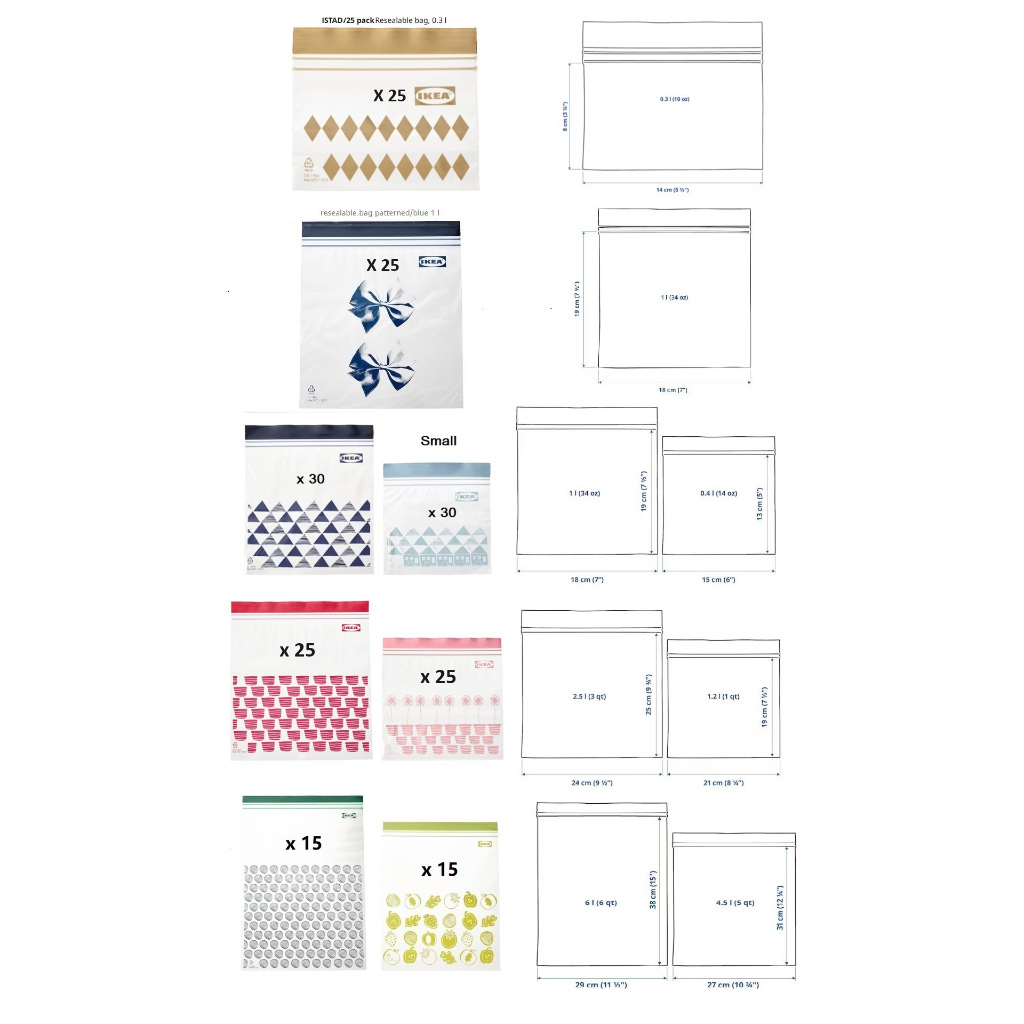 IKEA ISTAD Resealable Storage Bag/Double Ziplock Plastic Beg/Plastik ...