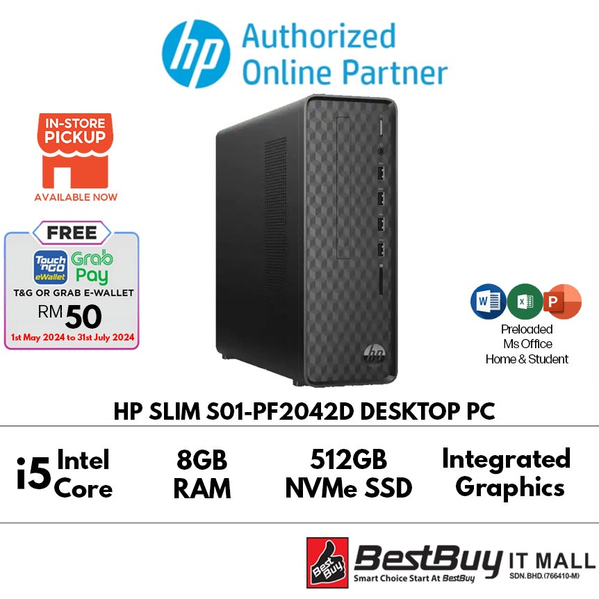 HP S01-PF2042D Slim Desktop PC - Black (I5-12400/8GB/512GB SSD/Wired KB+Mouse/W11/H&S/3YRS ...