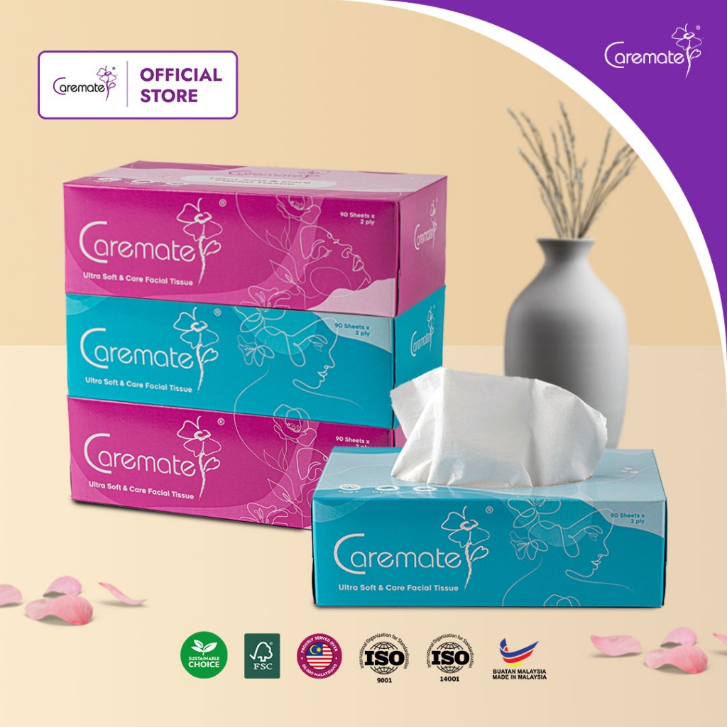Caremate Facial Tissue 4 Boxes 90's x 2 Ply | (DAILY USE) Soft Tisu ...
