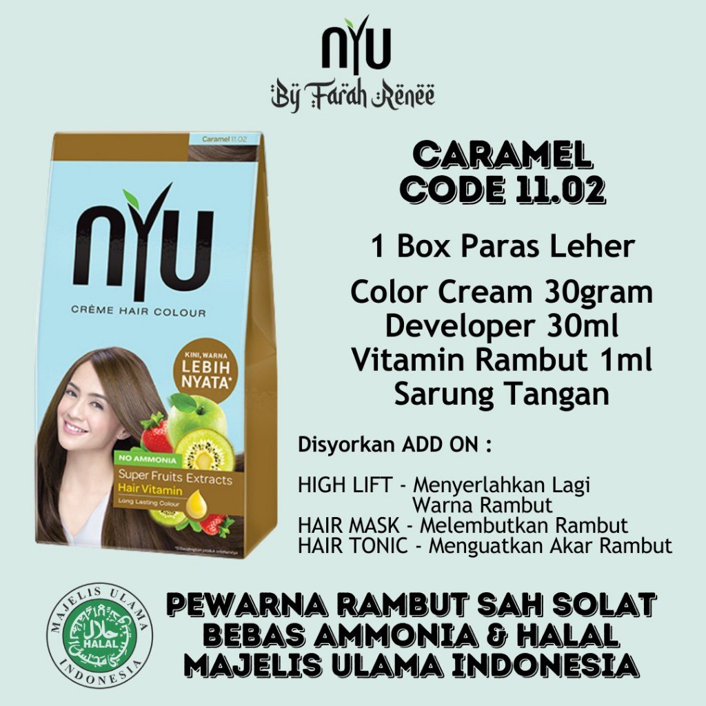 NYU Hair Color Caramel Halal Pewarna Rambut Sah Solat Tutup Uban Bebas ...