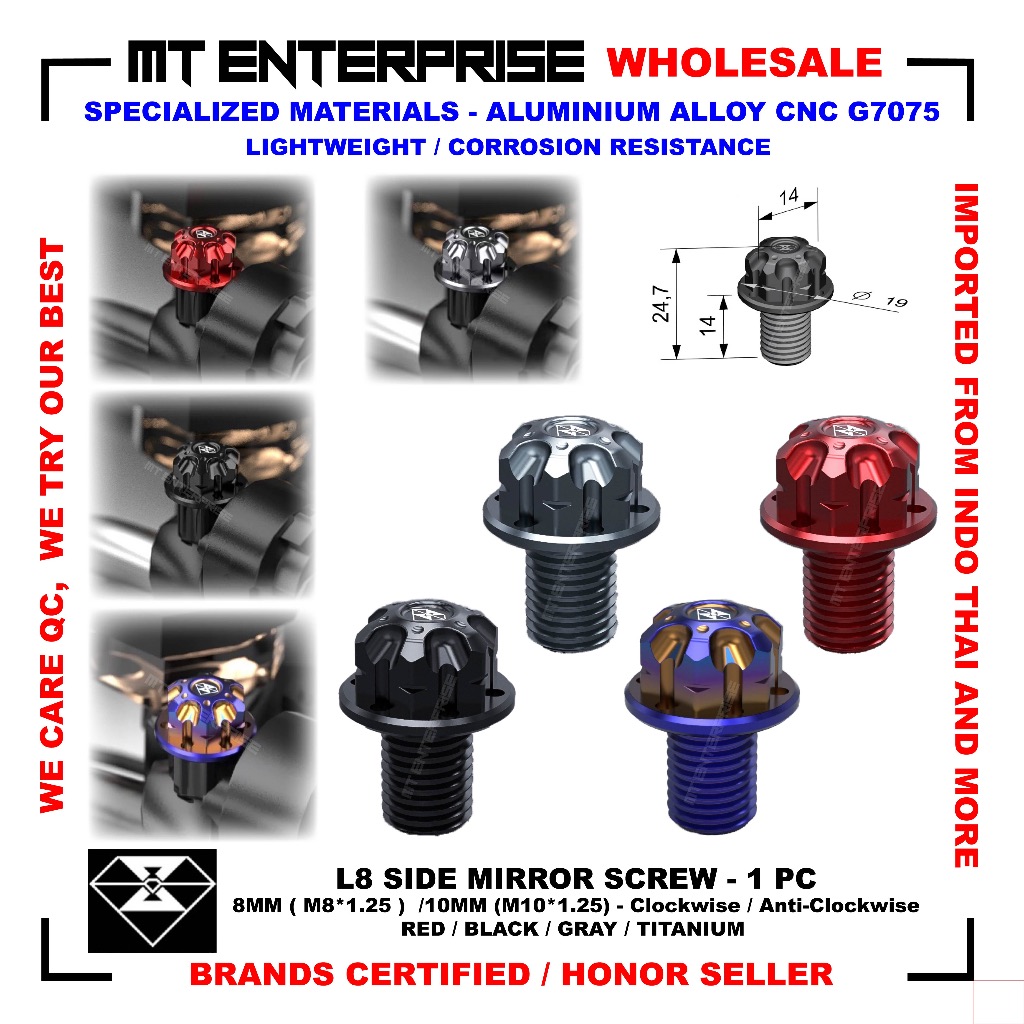 Spirit Beast Original L8 Side Mirror Screw - 8MM /10MM - Clockwise ... Spirit Beast Original L8 Side Mirror Screw - 8MM /10MM - Clockwise ...