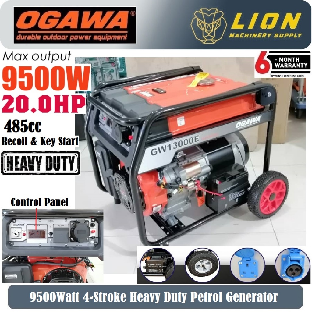 OGAWA 9500Watt/9.5KW 20HP 485cc 4-Stroke Gasoline Generator GW13000E - 6 Months Local Warranty ...