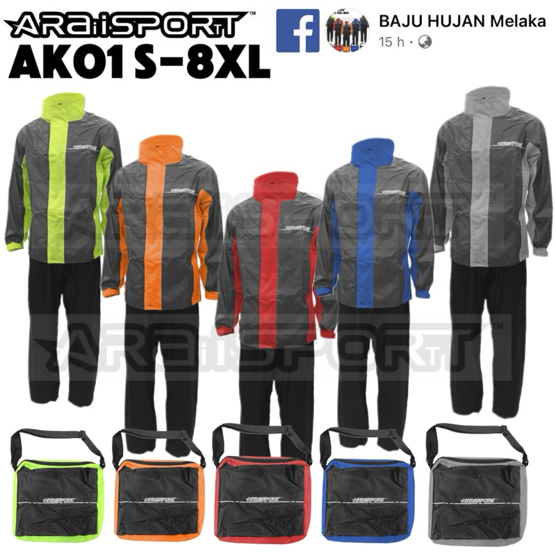 ARAISPORT AK01 S-8XL ARSPORT 2KG TEBAL BERAT BAJU HUJAN RAINCOAT ...