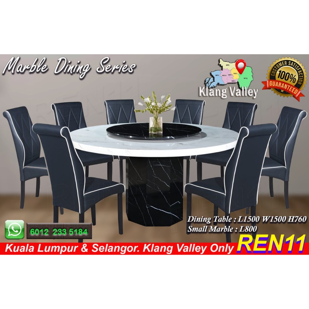 Round Marble Dining Table Meja Marble with lazy susan - L1350 / L1500 ...