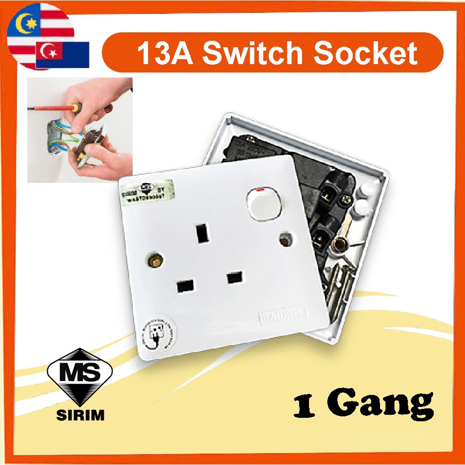 (SIRIM) Designer 8019 13A 1 Gang Switch Socket (White) (Easy Plug In ...