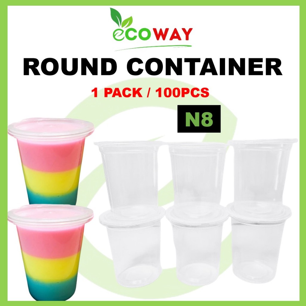 [ 100sets± ] 8oz N8 PP Round Container Disposable Plastic Food Container - 8 oz / 230 ml - Bekas ...