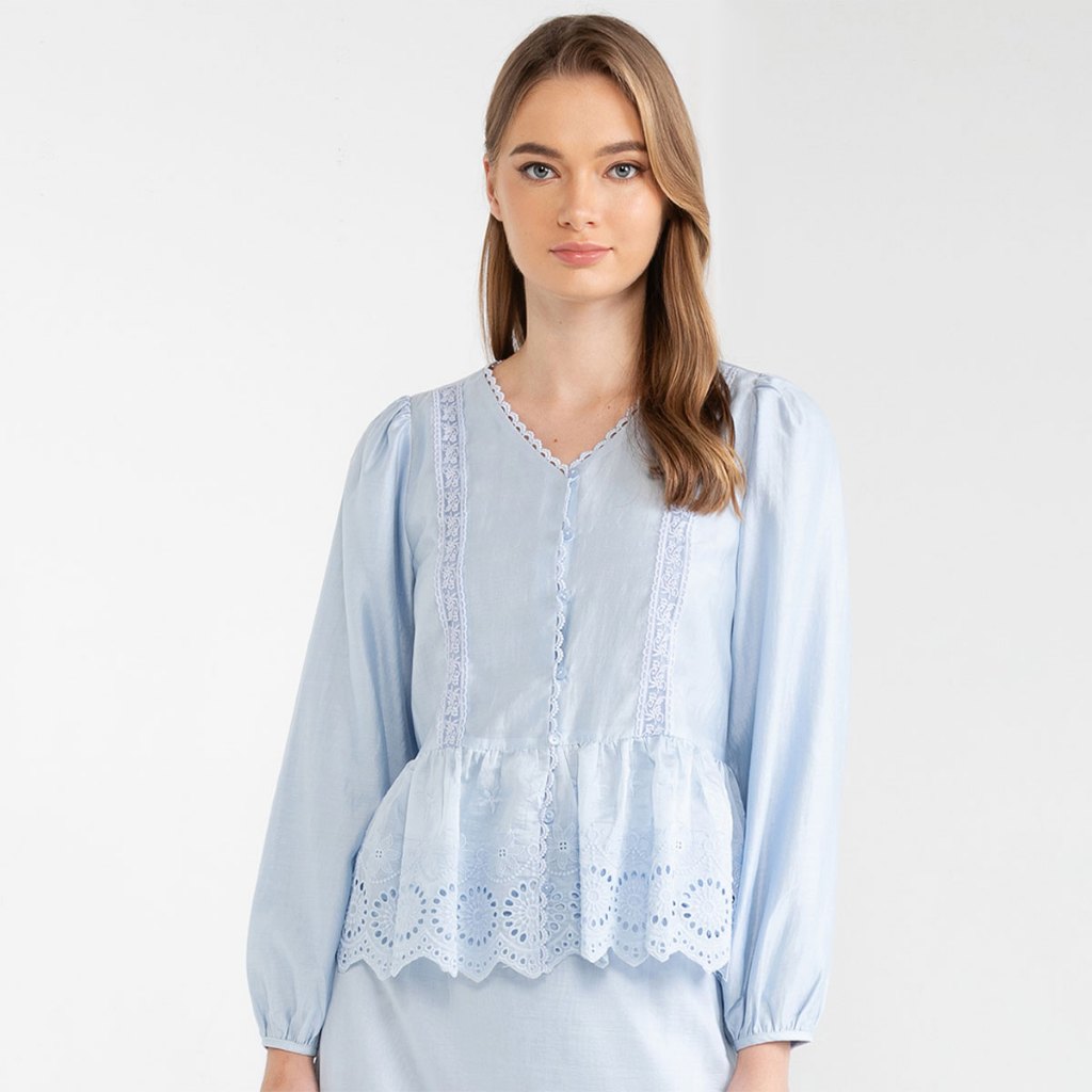 ELLE Apparel Puff Sleeves Blouse EC100676-A092403 | Shopee Malaysia
