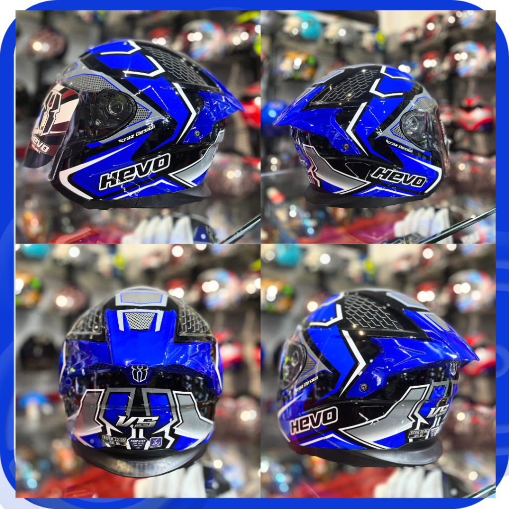 HEVO HELMET GLOSSY BLACK BLUE HELMET OPEN FACE HEVO ORIGINAL | Shopee Malaysia