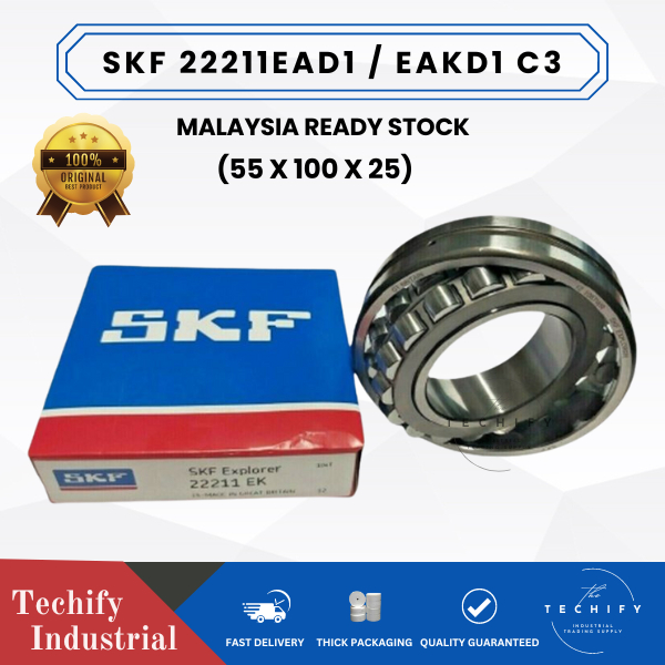 SKF 22211 EAD1 / EAKD1 C3 ( 55 x 100 x 25 ) 100% ORIGINAL Spherical ...