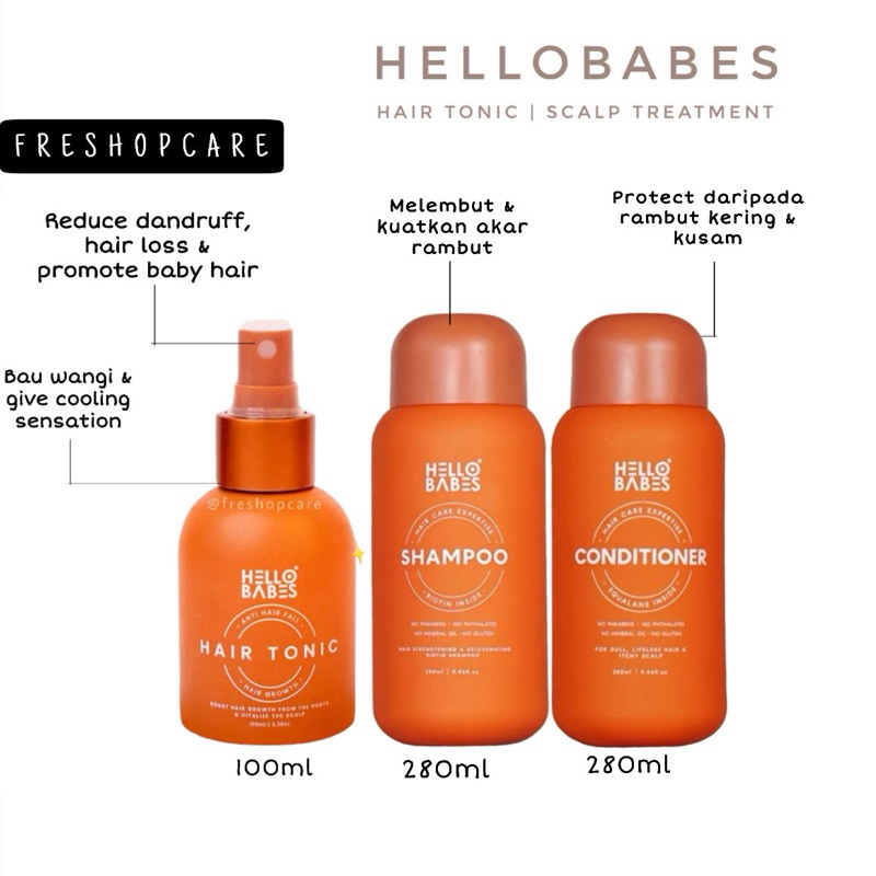 HELLOBABES. Hair Tonic (100ml) | Shampoo (280ml) | Conditioner (280ml ...