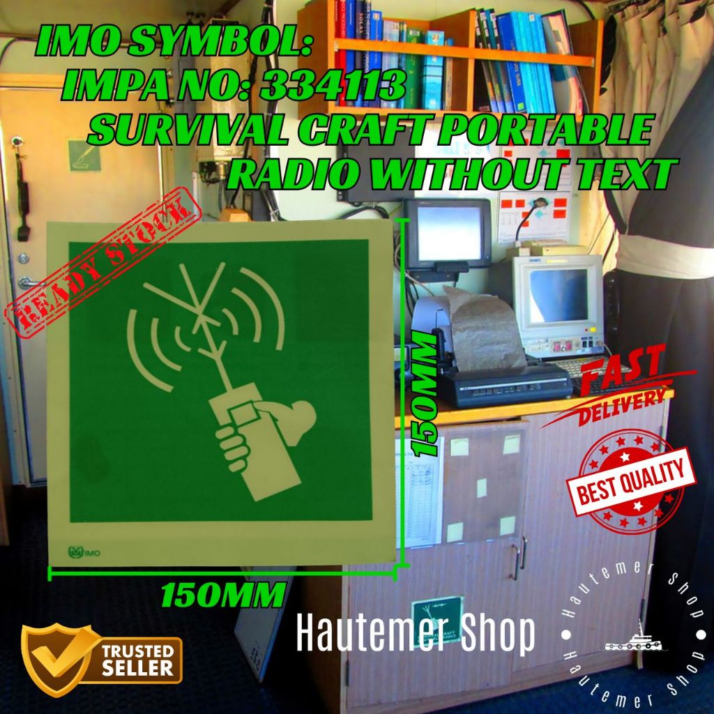 IMO SYMBOL SURVIVAL CRAFT PORTABLE RADIO WITHOUT TEXT 150MM x 150MM ...