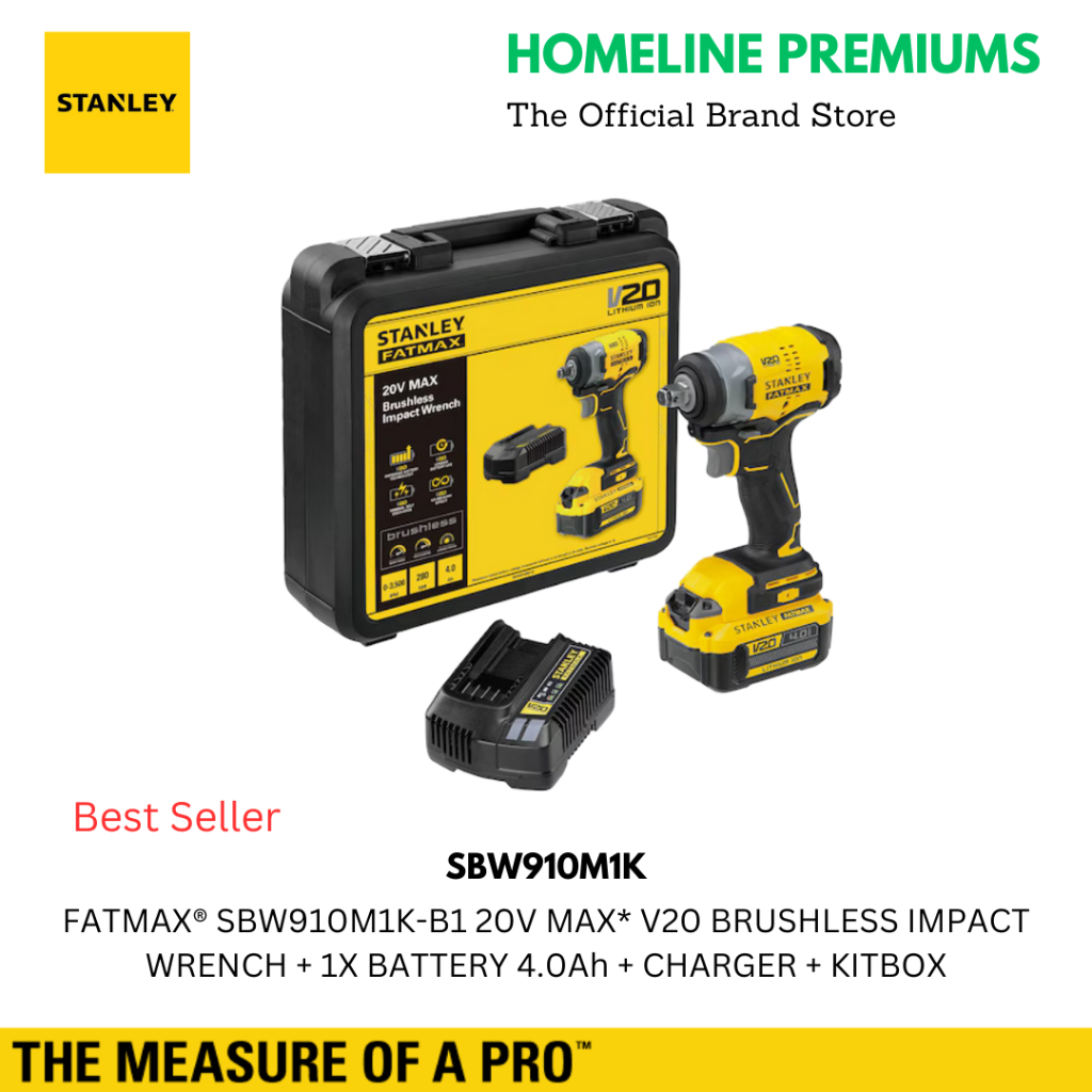 STANLEY® FATMAX® SBW910M1K-B1 20V MAX* V20 BRUSHLESS IMPACT WRENCH + 1X ...