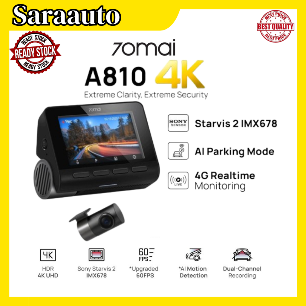 70mai A810 Dashcam 4K Dual Vision Car Recorder with GPS ADAS | Shopee Malaysia