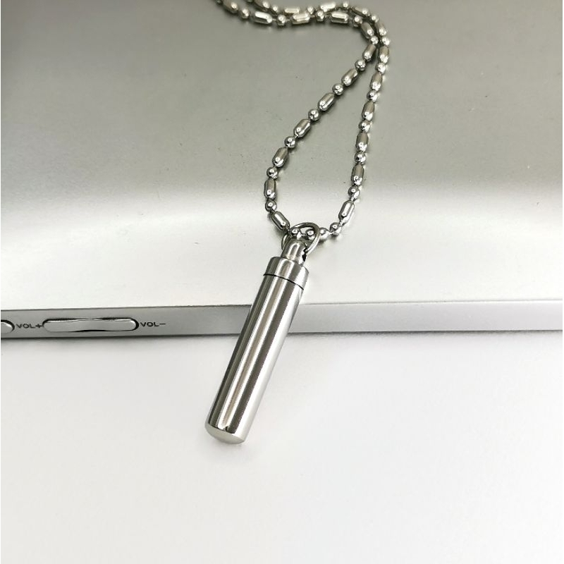 Silver Stainless Steel Army Military Tube Container Pendant 24" Ball ...