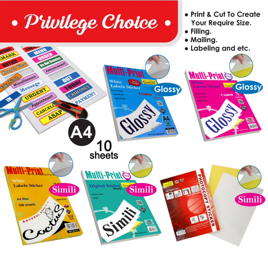 10's A4 Digital Simili Sticker / A4 Paper Sticker / Printing White ...