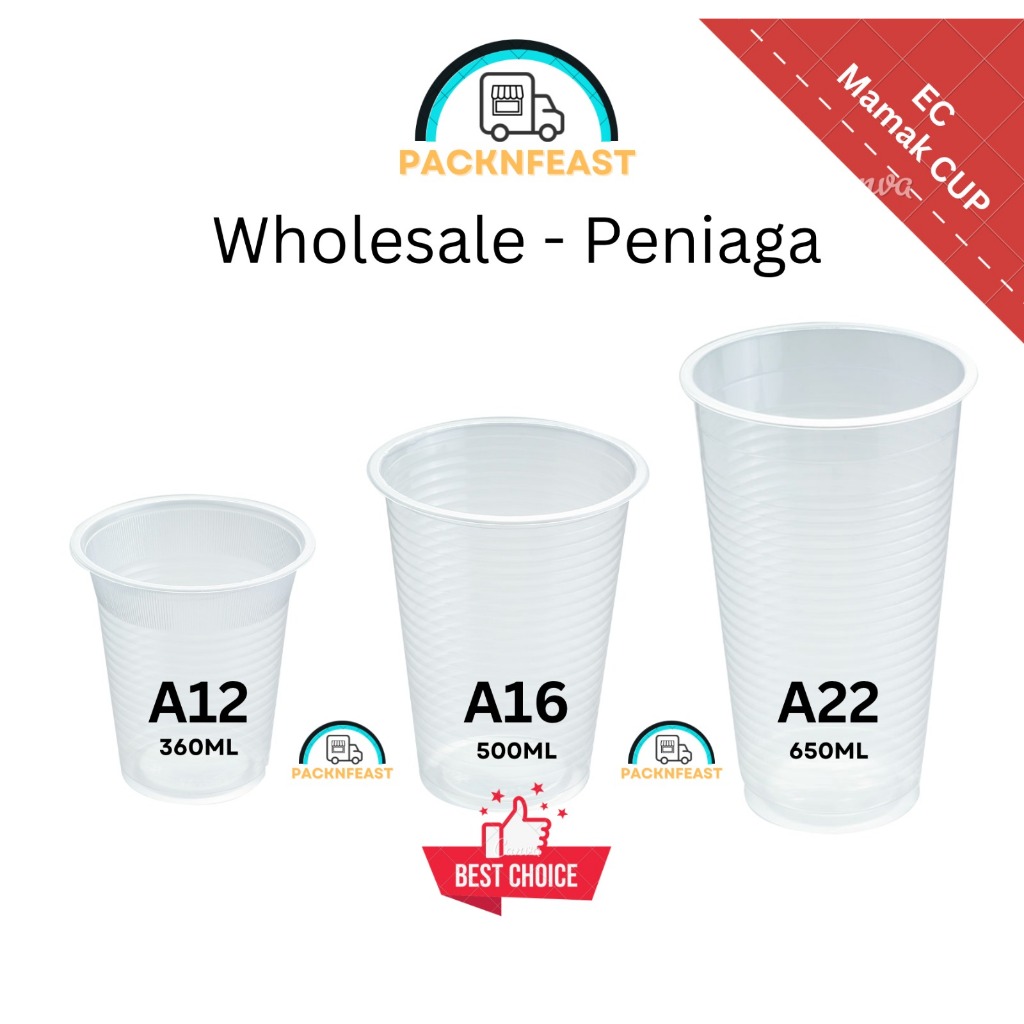 EC Cawan Mamak - Cawan Pakai Buang dgn Penutup - A12oz (100pcs) /16oz ...