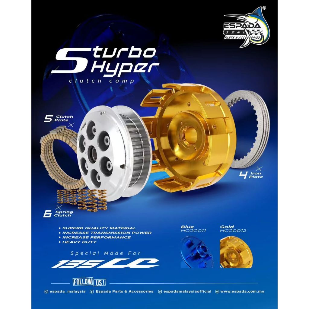 ESPADA TURBO HYPER CLUTCH LC135 4S / Y15ZR Y15 Y16 FULL SET CNC SIAP ...