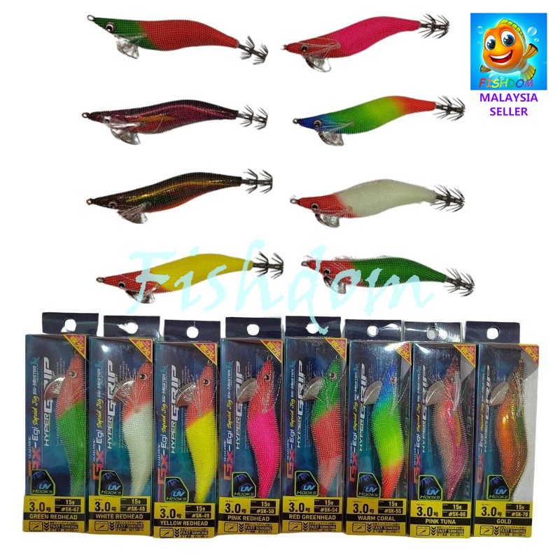 FISHDOM SEAHAWK GX-EGI SQUID JIG UV HOOKS EGI MEISTER CANDAT SOTONG ...